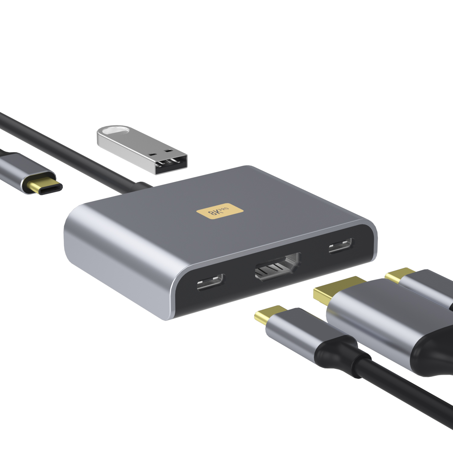 5 in 1 USB C Hub to HDMI 8K USB3.2 USB Hub Aluminum 5 Port Type C ...