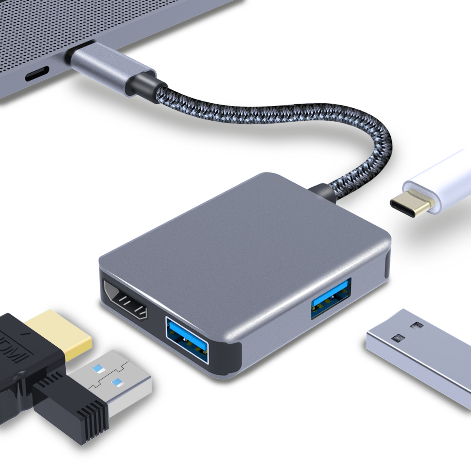 4 in 1 USB C Hub to HDMI 4K USB3.0 USB Hub Aluminum 4 Port Type C ...