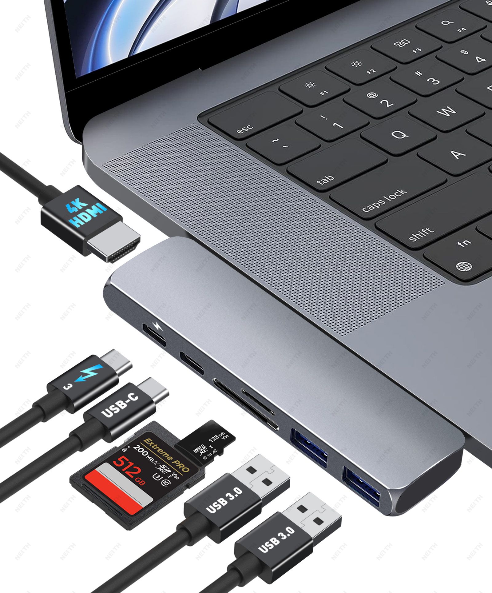 7 In 2 USB C Hub Adapter Multiport USB Adapter Dongle for MacBook ...